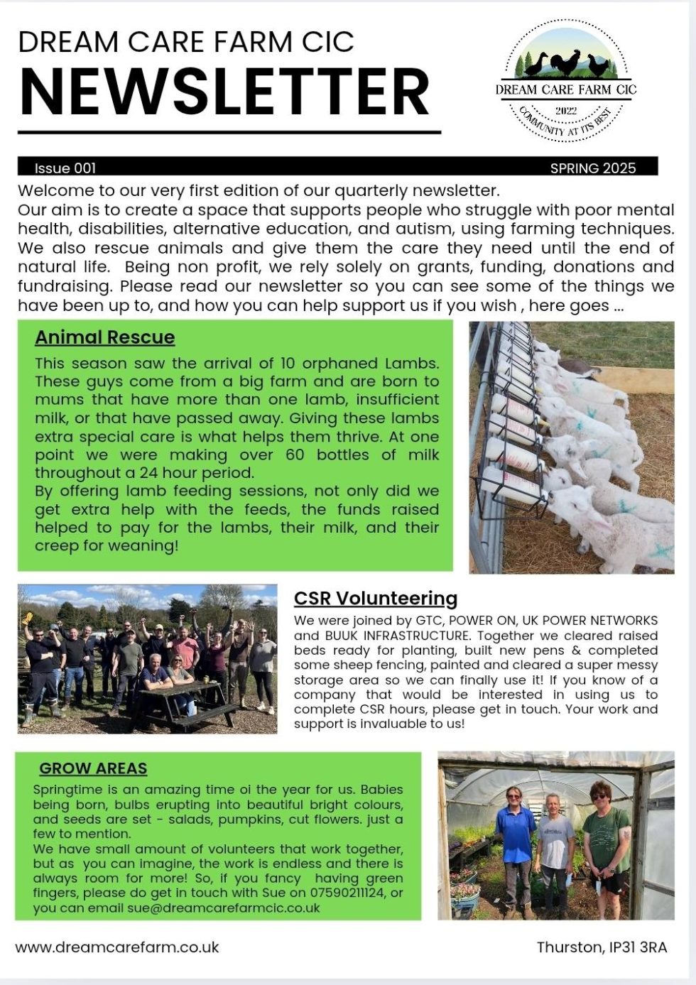 Dream Care Farm Newsletter - Dream Care Farm